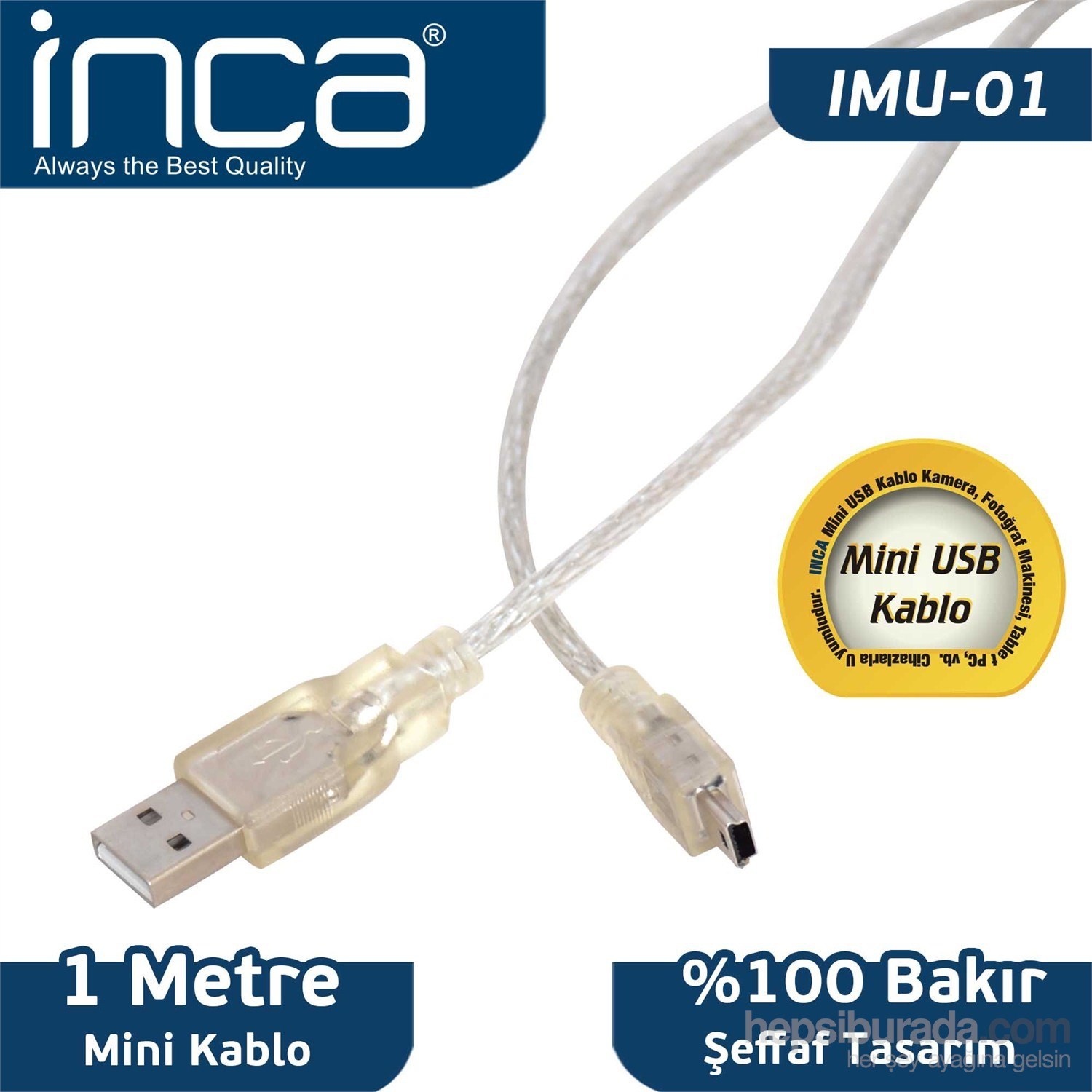 Inca 1 Metre USB 2.0 USB - Mini USB 5 Pin Kablo Kablo AM-Mini USB IMU ...