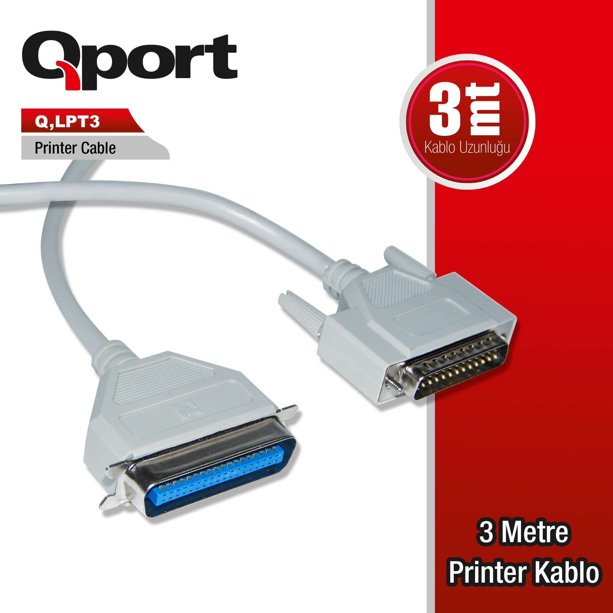 QPORT Q-LPT3 3MT LPT Yazıcı Kablosu