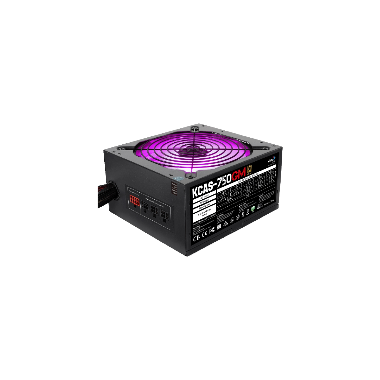 Aerocool KCAS 750W 80+ Gold 12cm RGB Fanlı Aktif PFC Modüler Güç ...