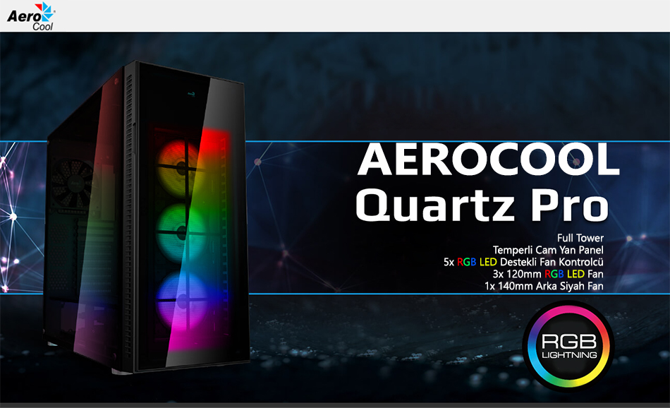 AEROCOOL QUARTZ 1000W 80+Bronze 4xFan USB 3.0 Güçlendirilmiş Camlı ...
